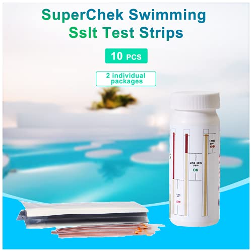 SuperCheck Pool and Spa Salt Test Strips for Sodium Chloride Level Testing, 0-6000 ppm, 2 Packs, Pool Salt Test Strips, Measure Chloride Ion Contents in Chloride Based Salt Solutions, Pool Salt Tester