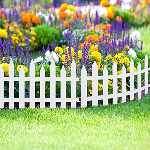 DETTELIN Plastic White Edging Fence, 5Pcs Decorative Garden Edging and Landscaping Fence, Lawn Garden Picket Fence for Wedding Party Landscape Path Grass Border Decoration