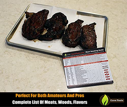 Cave Tools Meat Smoking Food Magnet Sheet with Wood Temperature Chart and Flavor Profile - Pitmaster BBQ Accessories for Smokers, Refrigerators and Metal Grills (Small)