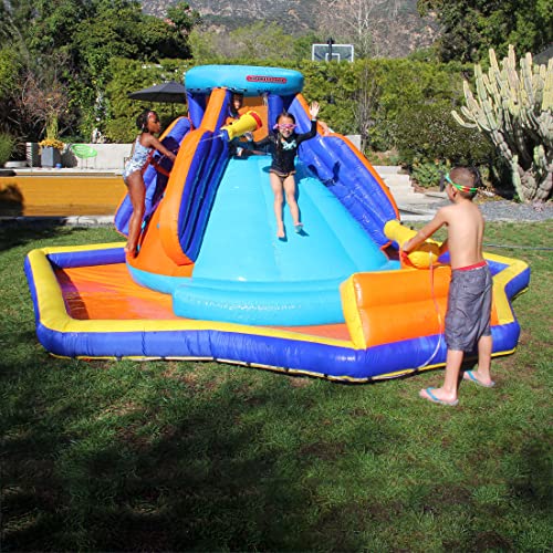 Sportspower My First Inflatable Water Slide - Heavy-Duty Outdoor Slide with Water Cannon and Splash Pool - Air Blower Included, 186" L x 80.4" W x 84" H
