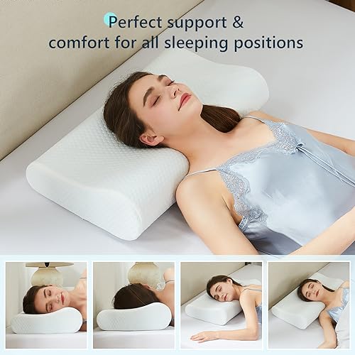 Homemate Neck Pillow Memory Foam Pillows - Ergonomic Pillow for Neck Shoulder Pain Relief Bed Pillow for Sleeping Orthopedic Cervical Pillow Support for Side Back Stomach Sleeper-Queen Size