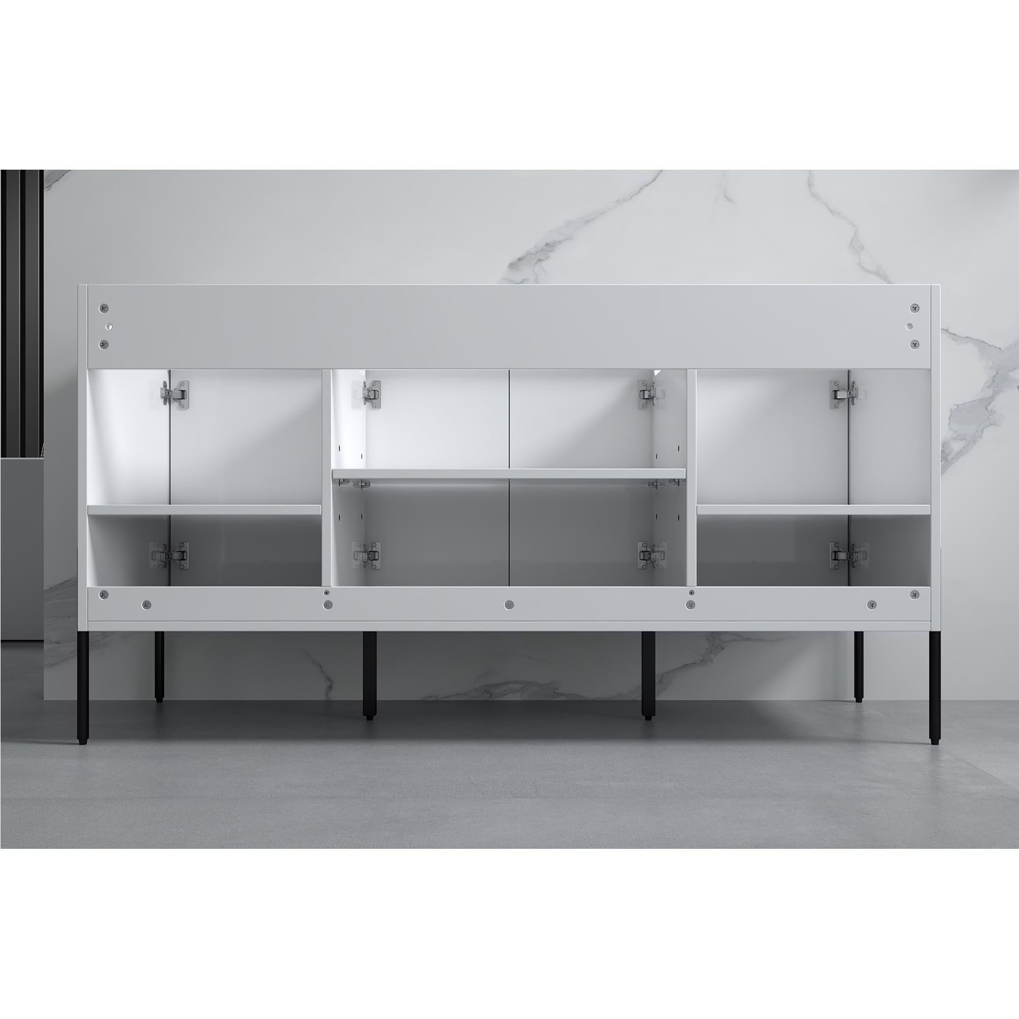 Dowell 60“ Fluted Design Vanity Set – Modern Bathroom Cabinet with Soft-Close Door & Shelf.Glossy White- 0026021V/6122BP