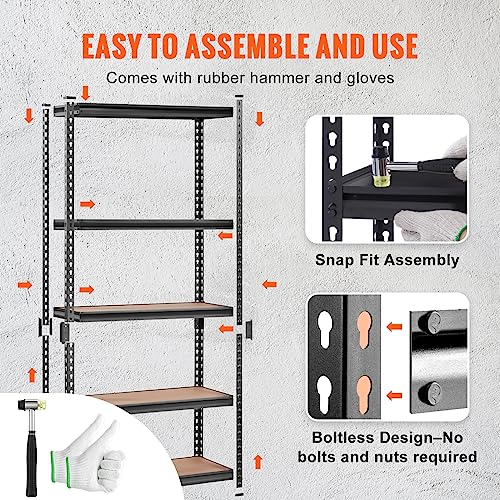 VEVOR Storage Shelving Unit, 5-Tier Adjustable, 2000 lbs Capacity, Heavy Duty Garage Shelves Metal Organizer Utility Rack, Black, 36" L x 18" W x 72" H for Kitchen Pantry Basement Bathroom Laundry