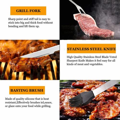 Grill Utensils Set,BBQ Grilling Accessories, Grill Set Gifts for Men Grill Tools, MUJUZE Barbeque with Apron, Stainless Steel Grill Kit Set Gifts for Men or Dad (Style 1)