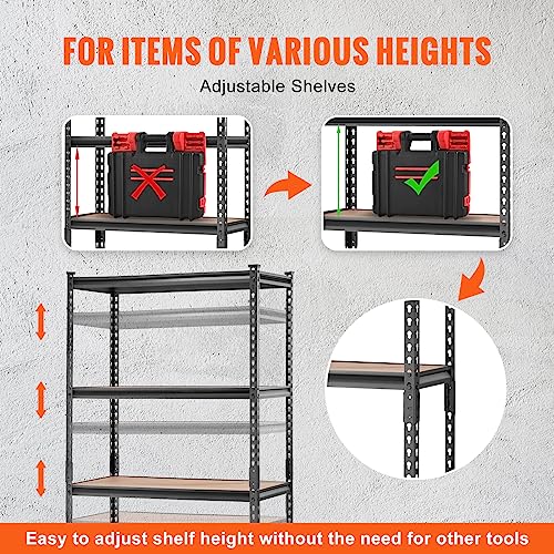 VEVOR Storage Shelving Unit, 5-Tier Adjustable, 2000 lbs Capacity, Heavy Duty Garage Shelves Metal Organizer Utility Rack, Black, 36" L x 18" W x 72" H for Kitchen Pantry Basement Bathroom Laundry