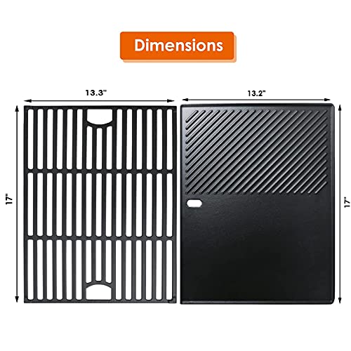 Uniflasy Cast Iron Cooking Grate and Cooking Griddle Replacement for Nexgrill 4 Burner 720-0830H 720-0670A 720-0783E 5 Burner 720-0888N Uniflame GBC981 Replacement for Kenmore 41516106210 415.16106210
