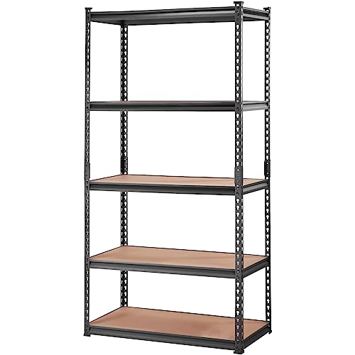 VEVOR Storage Shelving Unit, 5-Tier Adjustable, 2000 lbs Capacity, Heavy Duty Garage Shelves Metal Organizer Utility Rack, Black, 36" L x 18" W x 72" H for Kitchen Pantry Basement Bathroom Laundry