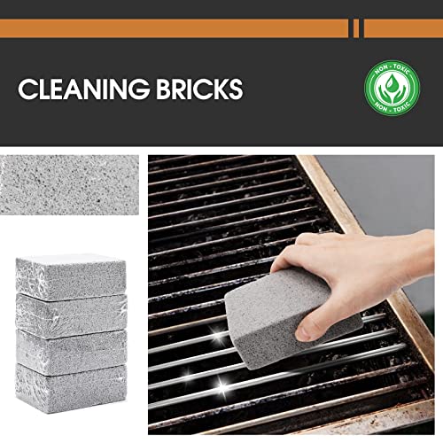 AWEASROY 19PCS Griddle Cleaning Kit for Blackstone, Heavy Duty Flat Top Grill Cleaning Kit, Remove Stain Easily 2 Grill Scrapers, 1 Cleaning Handle, 12 Scouring Pads, 4 Cleaning Bricks