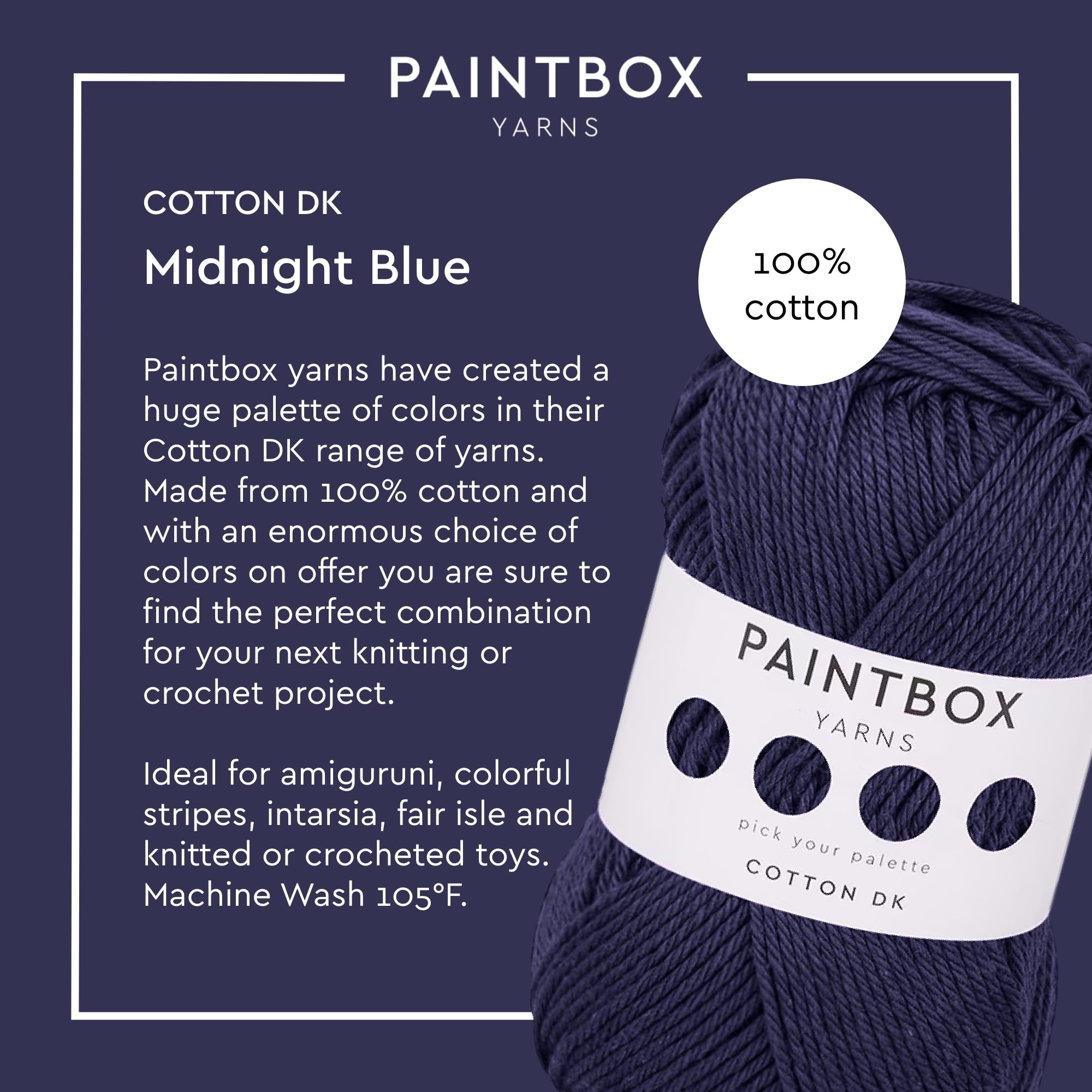 Paintbox Yarns 100% Cotton DK Yarn 1.76oz (50g), 137 Yards (125m) - Midnight Blue Wool for Crochet, Knitting - Soft, Lightweight Double Knit Yarn for Clothes