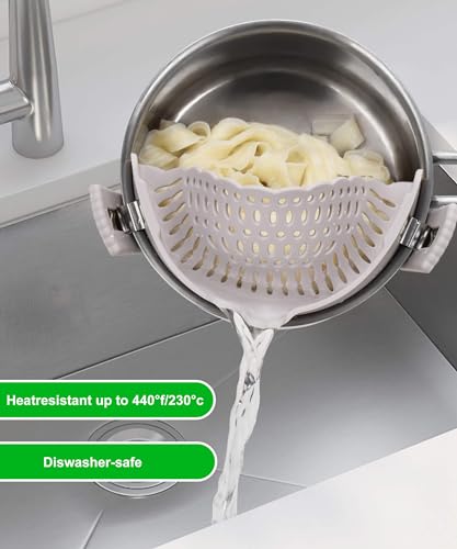 SUNWUKIN Strain Pot Strainer and Pasta Strainer - Adjustable Silicone Clip On Food Strainers for Pots, Pans, and Bowls - Kitchen Drainer Colander
