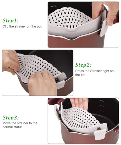 SUNWUKIN Strain Pot Strainer and Pasta Strainer - Adjustable Silicone Clip On Food Strainers for Pots, Pans, and Bowls - Kitchen Drainer Colander