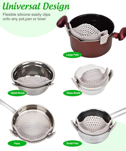 SUNWUKIN Strain Pot Strainer and Pasta Strainer - Adjustable Silicone Clip On Food Strainers for Pots, Pans, and Bowls - Kitchen Drainer Colander