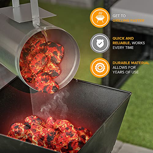 LIVIVO Banquet Charcoal Chimney Starter With Wooden Safety Handle - Quick Start Barbecue Lightning Kit Camping Grilling BBQ - Galvanised Iron Sheet Finish - Heavy Duty