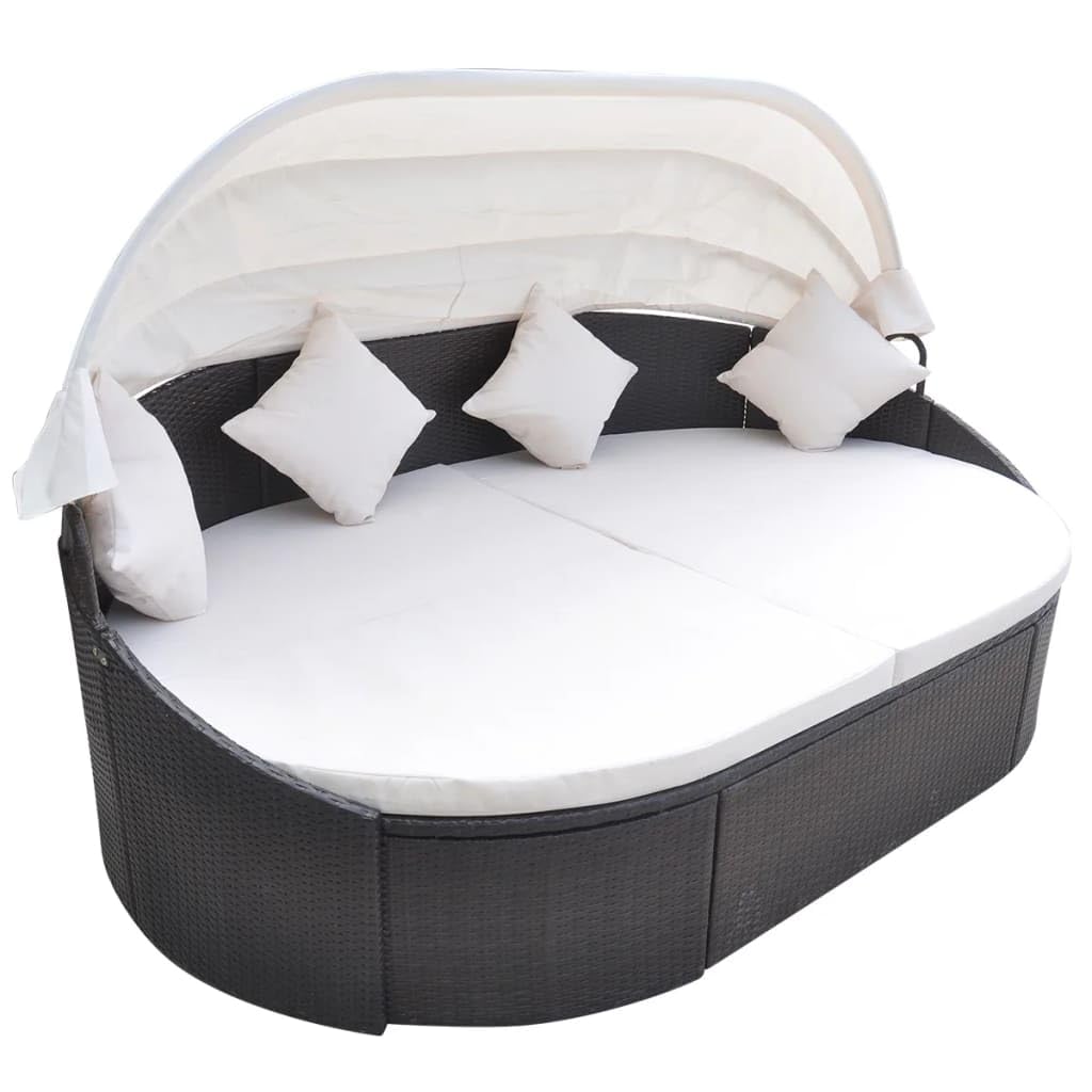 Patio Furniture Outdoor Daybed with Retractable Canopy, Pillows & Seat Cushions, PE Wicker Sectional Seat Patio Sofa Set for Patio Backyard Porch Separated Seating, Brown 90.6" x 57.1" x 31.5"