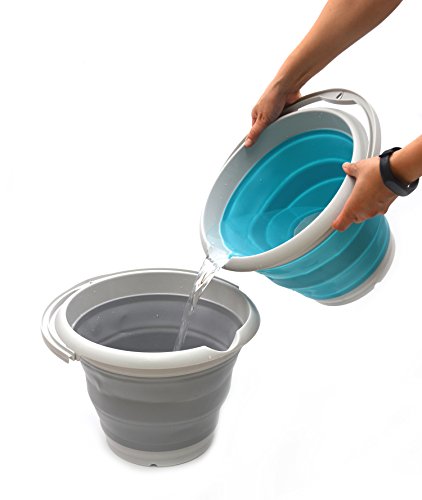 SAMMART 10L (2.6 Gallon) Collapsible Plastic Bucket - Foldable Round Tub - Portable Fishing Water Pail - Space Saving Outdoor Waterpot, Size 33cm Dia (1, Bright Blue)