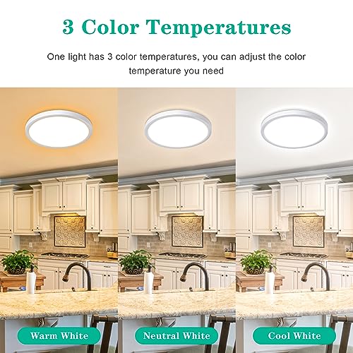 Unicozin 15.4 Inch Flush Mount Ceiling Light 32W, 3 Color Temperatures Selectable (3000K/4000K/6000K), 3200LM Ceiling Lamp White Shell, Round Flat Panel Light Surface Mount for Kitchen Bedroom, 1 Pack