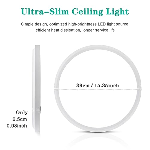 Unicozin 15.4 Inch Flush Mount Ceiling Light 32W, 3 Color Temperatures Selectable (3000K/4000K/6000K), 3200LM Ceiling Lamp White Shell, Round Flat Panel Light Surface Mount for Kitchen Bedroom, 1 Pack