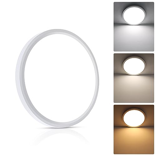 Unicozin 15.4 Inch Flush Mount Ceiling Light 32W, 3 Color Temperatures Selectable (3000K/4000K/6000K), 3200LM Ceiling Lamp White Shell, Round Flat Panel Light Surface Mount for Kitchen Bedroom, 1 Pack