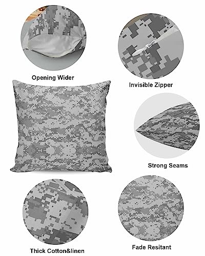 HELLOWINK Decorative Throw Pillow Covers 20x20 Set of 2 Cool Camo Linen Indoor Outdoor Pillow Covers for Couch Sofa Gray White Soft Double-Sided Cushion Covers Cases for Home Decor