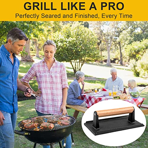 Jarquia 2PCS Bacon Press for Griddle, Round Cast Iron Grill Press for Flat Top Grill, Rectangular Hamburger Smasher for Griddle, Food Meat Press for Steak, Sandwich, Nonstick Pan