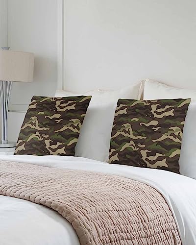 HELLOWINK Decorative Throw Pillow Covers 18x18 Set of 2 Camo Green Linen Indoor Outdoor Pillow Covers for Couch Sofa Camouflage Soft Double-Sided Cushion Covers Cases for Home Decor