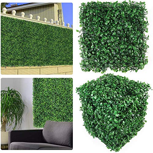 Boshen Pack of 10 PCS 10" x 10" Artificial Grass Green Wall Backdrop Panels 6.89 SQ Ft UV Protected Thickened Faux Boxwood Privacy Hedge Panels Decoration for Party Wedding Backyard Indoor Outdoor