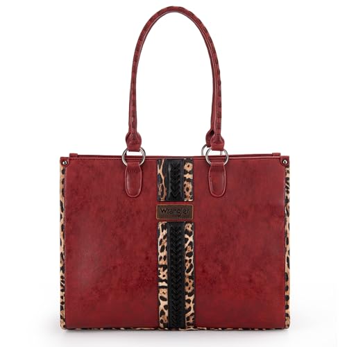Wrangler Large Tote Bag for Women Western Purses for women Top Handle Handbgas for women Suede Purse Leopard Print Shoulder Bag WG83G-8317RD