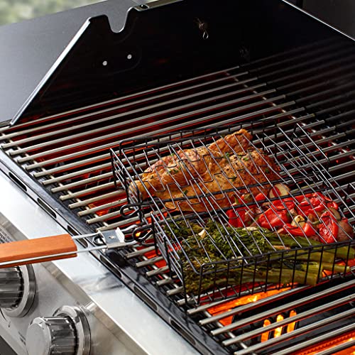 Mr. Bar-B-Q Deluxe Adjustable Stainless Steel Grilling Basket, Folding Grilling Baskets With Handle, Outdoor Camping BBQ Rack for Fish, Shrimp, Vegetables, Barbeque Griller Cooking Accessories