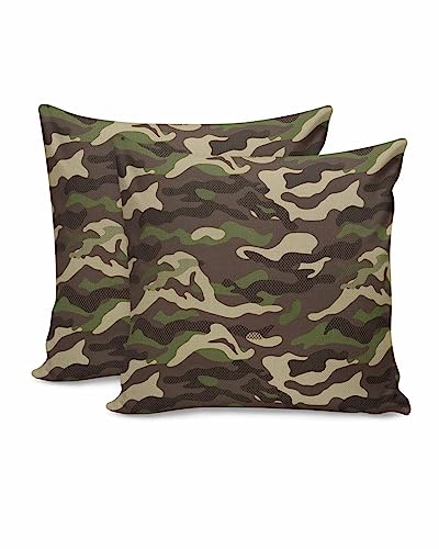 HELLOWINK Decorative Throw Pillow Covers 18x18 Set of 2 Camo Green Linen Indoor Outdoor Pillow Covers for Couch Sofa Camouflage Soft Double-Sided Cushion Covers Cases for Home Decor