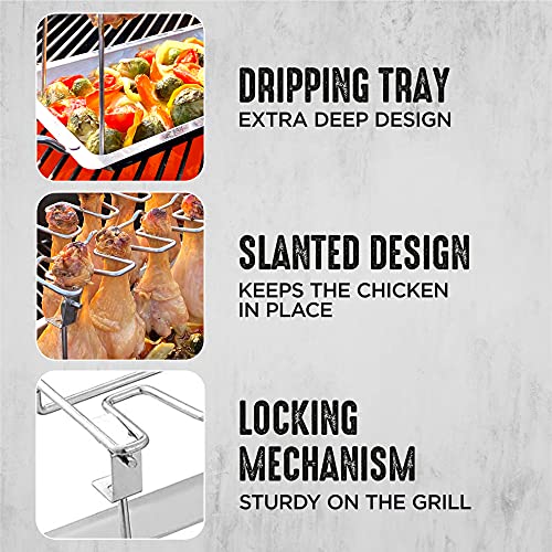 Grill Champ Chicken Leg Rack for Grill, BBQ & Smoker β Stainless Steel Chicken Wing Rack Grill Rack β 14-Slot Chicken Rack for Drumsticks, Wings, Thighs β Chicken Racks for Grilling & Barbecuing