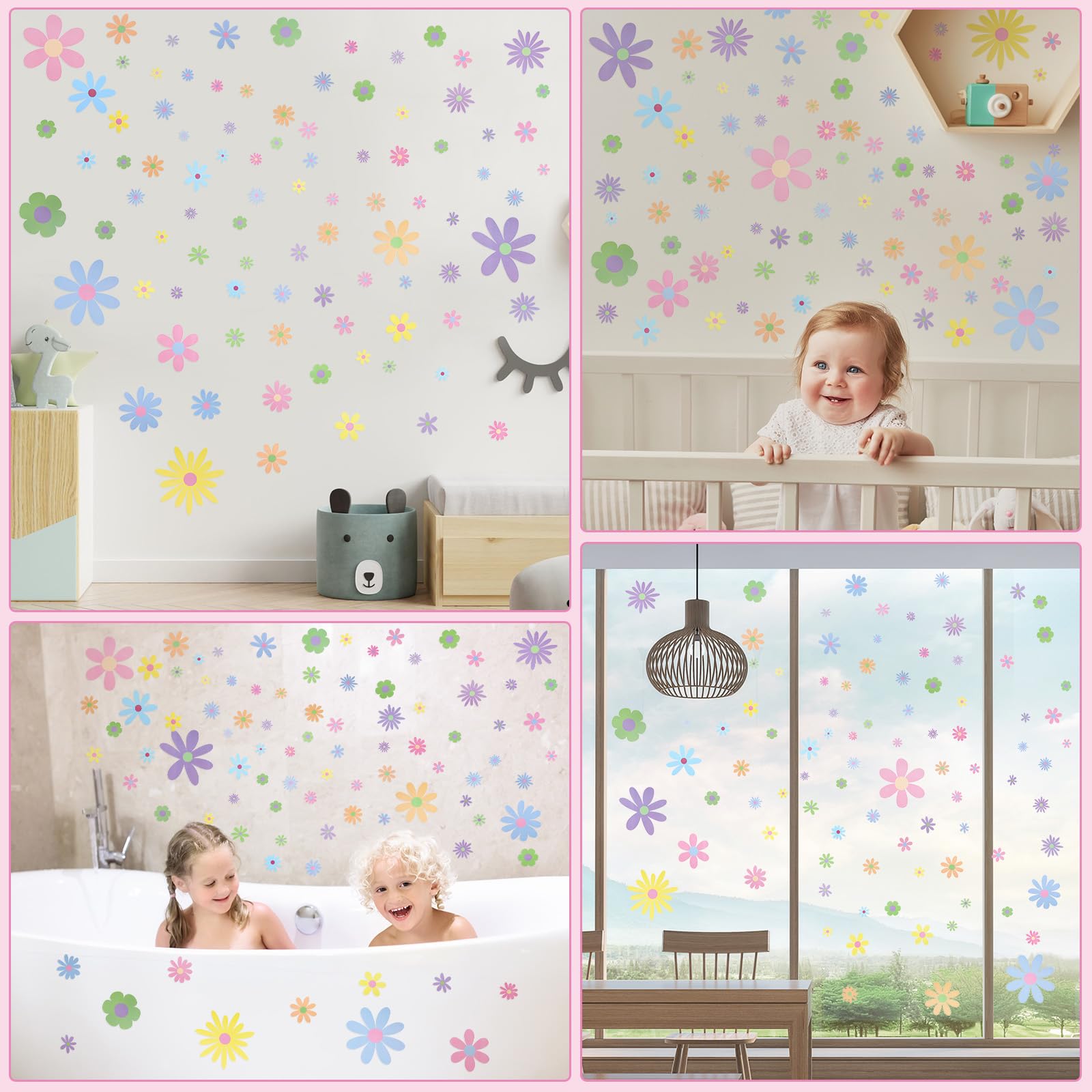 Kisston 90 Pcs Daisy Wall Decal Alphabet Vinyl Wall Decals Boho Decal Daisy Stickers Boho Groovy Floral Stickers for Nursery Art Bedroom Classroom(Pastel)