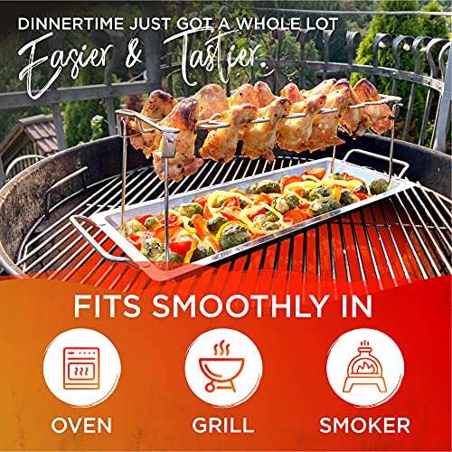 Grill Champ Chicken Leg Rack for Grill, BBQ & Smoker β Stainless Steel Chicken Wing Rack Grill Rack β 14-Slot Chicken Rack for Drumsticks, Wings, Thighs β Chicken Racks for Grilling & Barbecuing