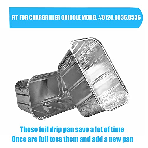 DONSIQIZZ 25 Pack Foil Drip Pan Liners for Char Griller 8128 8036 8536 Flat Iron Griddle Gas Grills, Compatible with CharGriller Flatiron Griddle Grease Cup Liners, Aluminum Pans Disposable 7" x 4.2"
