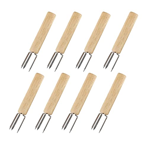 Messar Corn Forks Set, 8 PCS Stainless Steel Corn Corn on The Cob Holders Corn Holders Fruit Forks with Wood Handle Corn on The Cob Skewers Food Prongs Corn Clips BBQ Tool