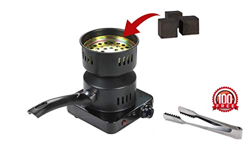 Multipurpose Charcoal Starter Coal Burner for BBQ, Hookah, Shisha - Electric Burner, Stainless Steel, Porcelain Coating, Fast Heating Technology Plus Free Charcoal Tongs