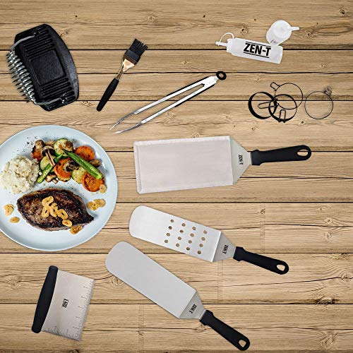 Zen-T - 14 Piece Grill Griddle Tool Kit - Griddle Accessories for Blackstone - Professional Grade Stainless Steel BBQ Tools - Perfect Grilling Utensils for All Your Grilling Needs + Bonus Recipe Ebook