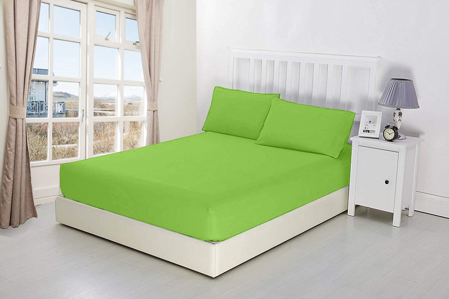 Crown Collection Premium Quality 600-Thread-Count 100% Egyptian Cotton 1 Piece Fitted Sheet with 12" Deep Pocket Full Size Damask Solid (Sage)
