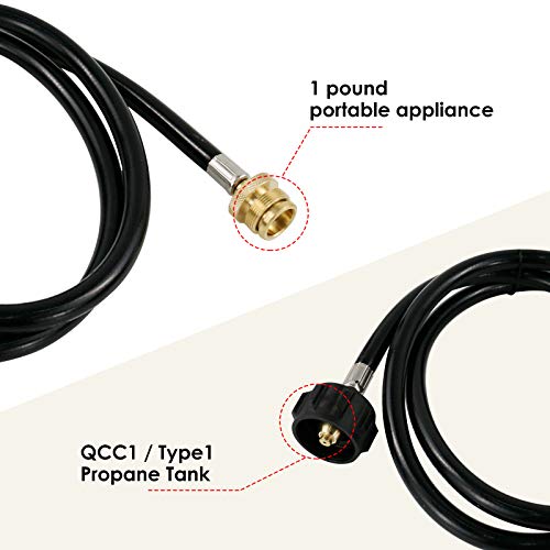 Uniflasy Propane Tank Adapter Hose 5 Feet 1lb to 20lb Converter for QCC1/ Type1 Propane Tank, LP and Gas Grill Replacement Hose Adapter Conversion Kit, 16.4oz Tank Converter Connects Barbeque Assembly