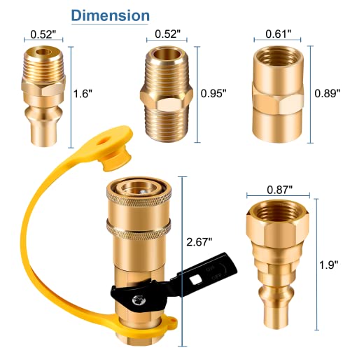 RV Propane Quick Connect Fittings Adapter Valve for Campers 3/8β Flare x 1/4β NPT Male Pipe Half-Union Fitting to Heater Appliance Plug with 3/8β Female Flare Assembly Kit Convert Gas BBQ Grill