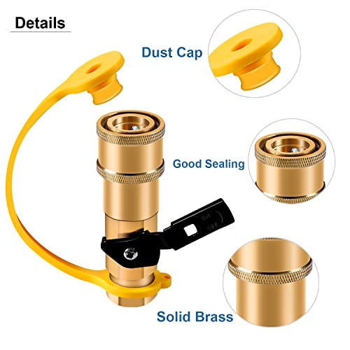 RV Propane Quick Connect Fittings Adapter Valve for Campers 3/8β Flare x 1/4β NPT Male Pipe Half-Union Fitting to Heater Appliance Plug with 3/8β Female Flare Assembly Kit Convert Gas BBQ Grill