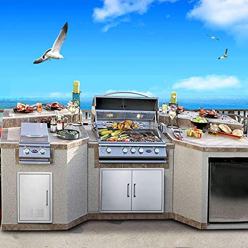 Outdoor Kitchen Doors- 30"W x 21"H - Stainless Steel BBQ Double Access Door,Flush Mount for Outdoor Kitchen and BBQ Island