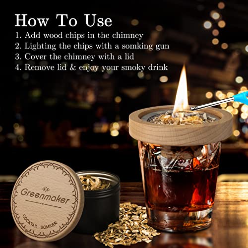 Greenmaker Cocktail Smoker Kit, Old Fashioned Bourbon Drink Smoker with 4 Flavors Wood Chips, Gift for Whiskey Smoker Lover,Men Dad Husband