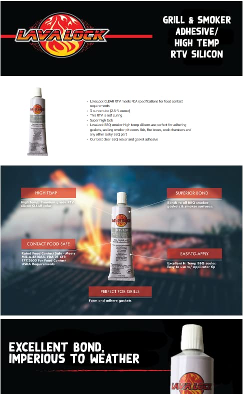 LavaLock® Food Safe BBQ Grade Adhesive Grill Smoker High Temp RTV Silicon - Clear 3 Ounce