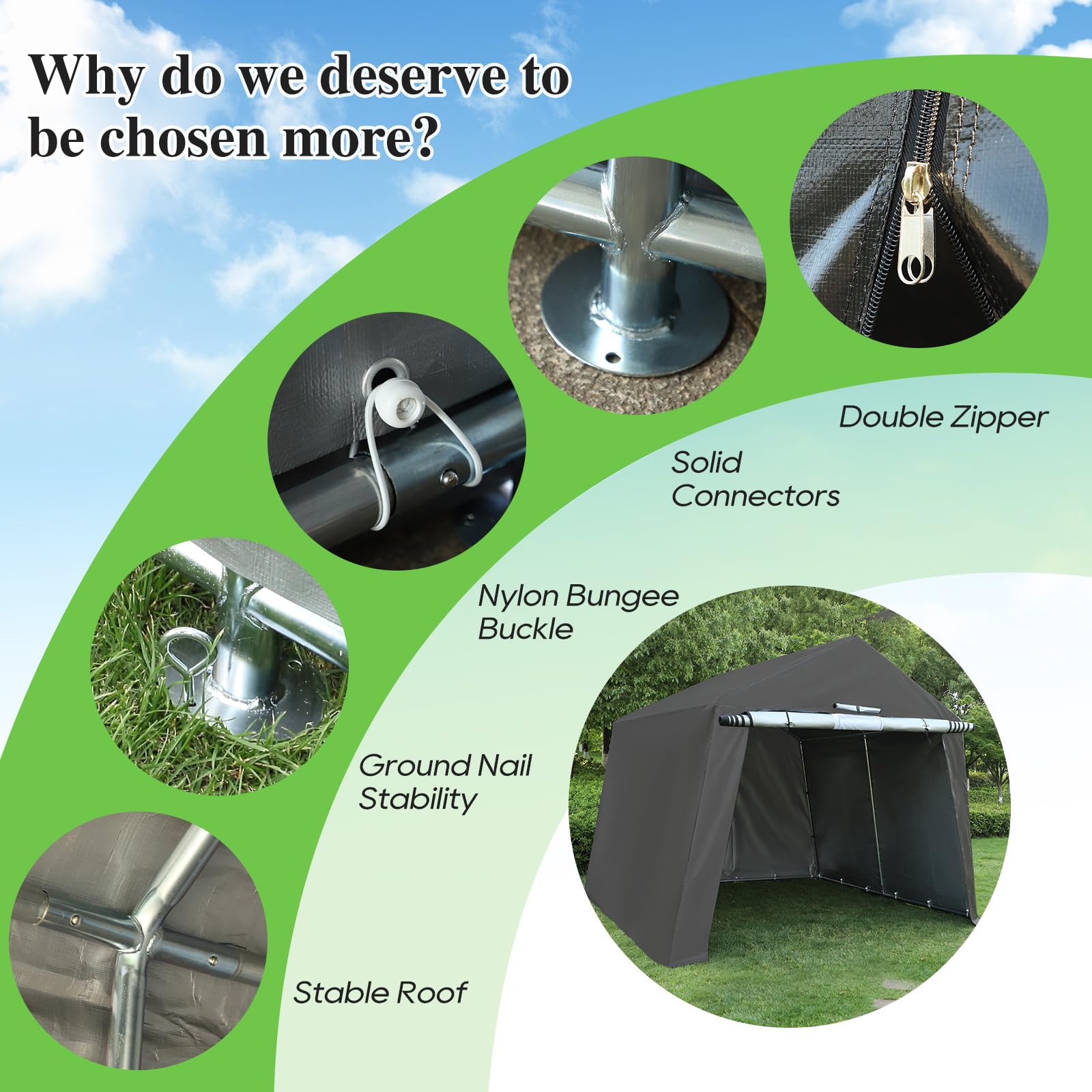 B BAIJIAWEI 10X10 ft Shed Storage Shelter All-Season Heavy Duty Portable Storage Shed Carport for Motorcycle, Bike, Garden Tools (Dark Grey)