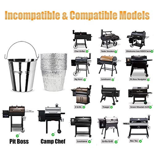 Hisencn Drip Grease Bucket and 15-Pack Foil Liners Replaces for Traeger, Pit Boss, Oklahoma Joe's Pellet Grill Smokers, Black