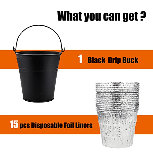 Hisencn Drip Grease Bucket and 15-Pack Foil Liners Replaces for Traeger, Pit Boss, Oklahoma Joe's Pellet Grill Smokers, Black