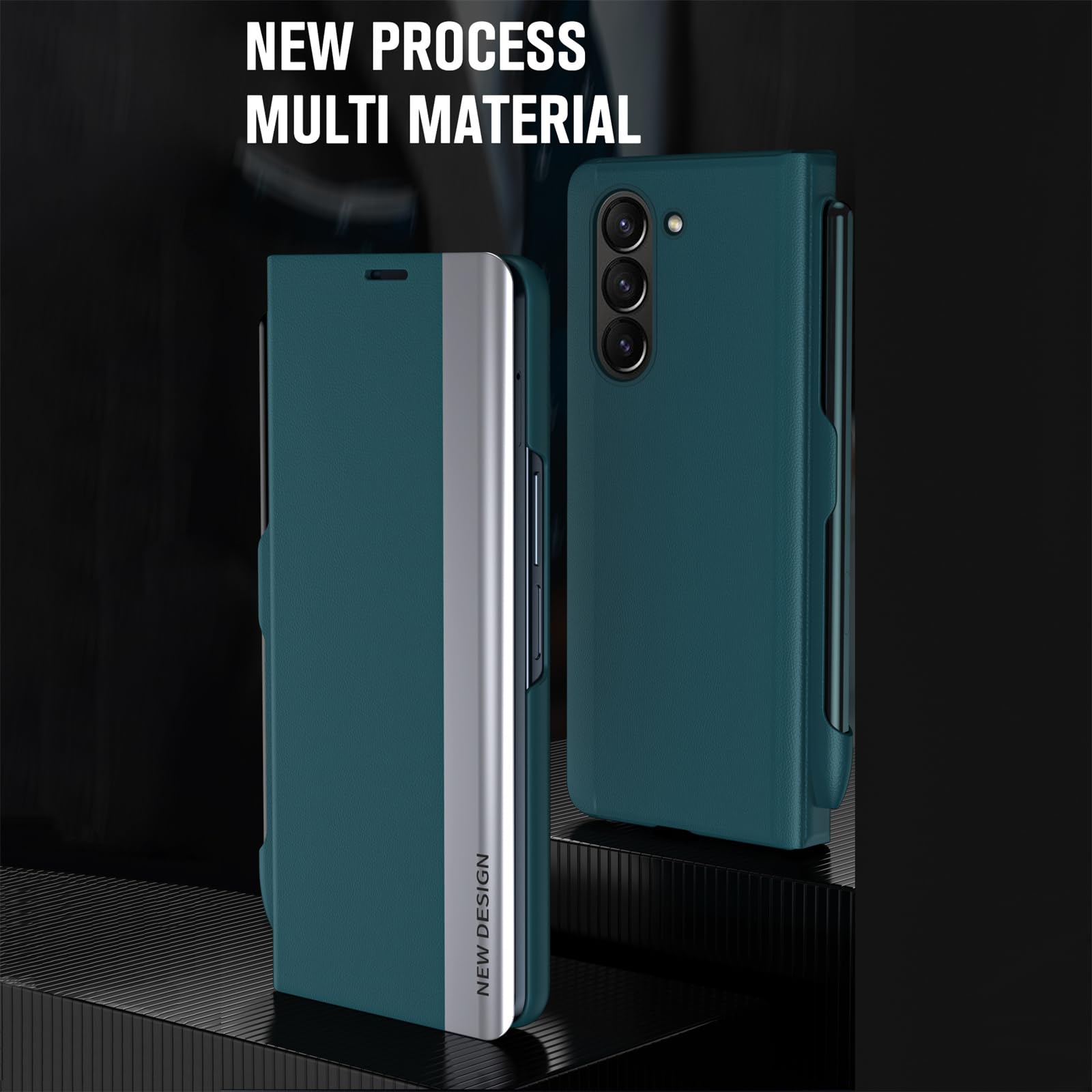 Ephoou Compatible with Samsung Galaxy Z Fold 5 Phone Case with S Pen Slot and S Pen Replacement, Full Body Protective Cover Flip PU Leather [Kickstand Feature] for Samsung Galaxy Z Fold5 QHCX-Green