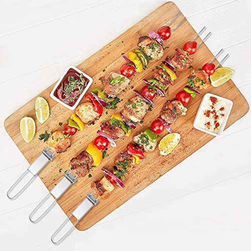 6 Pack Kabob Skewer for Grilling- 17" Long Metal Stainless Steel BBQ Skewer Stick with Push Bar, Reusable Double Pronged Kebab Skewer Tool Quick Release Meat, Chicken, Vegetable and Fruit