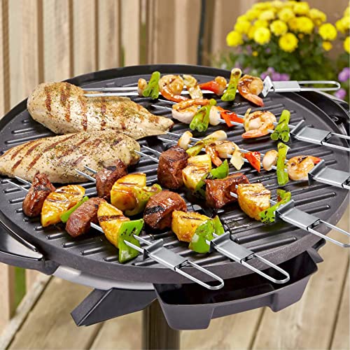 6 Pack Kabob Skewer for Grilling- 17" Long Metal Stainless Steel BBQ Skewer Stick with Push Bar, Reusable Double Pronged Kebab Skewer Tool Quick Release Meat, Chicken, Vegetable and Fruit