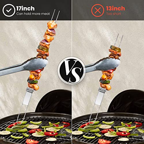 6 Pack Kabob Skewer for Grilling- 17" Long Metal Stainless Steel BBQ Skewer Stick with Push Bar, Reusable Double Pronged Kebab Skewer Tool Quick Release Meat, Chicken, Vegetable and Fruit